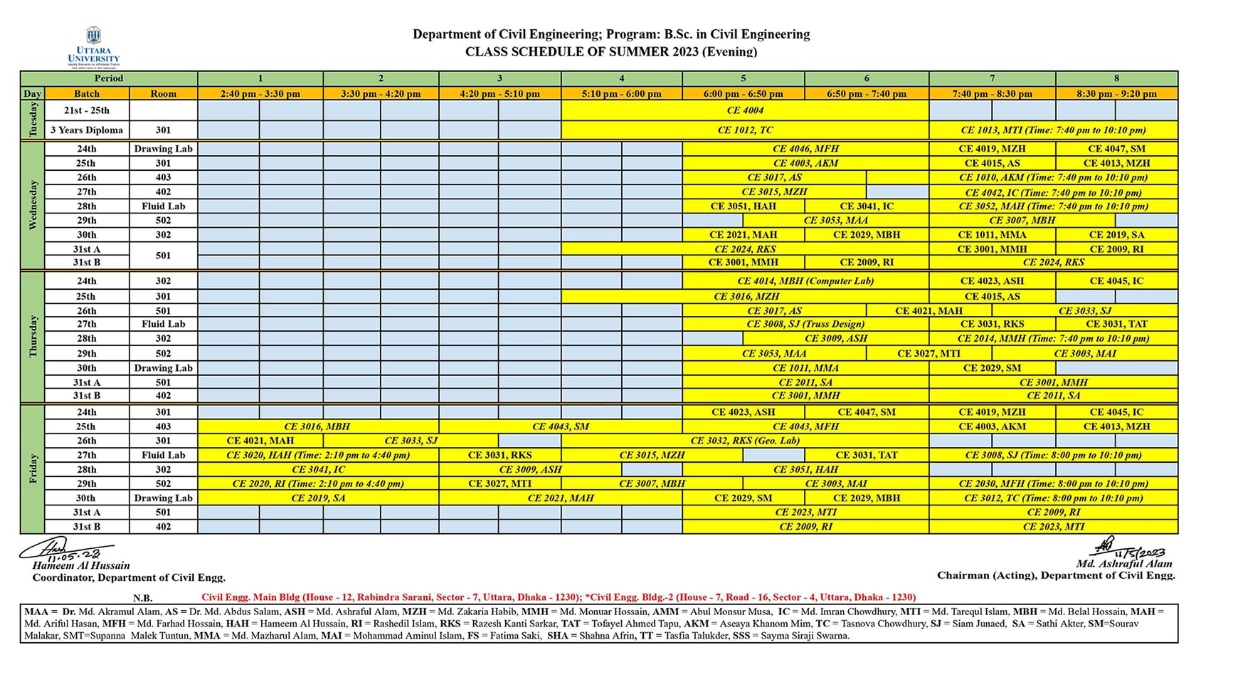 Revised Class Schedule Summer-23 Department of Civil Engineering ...